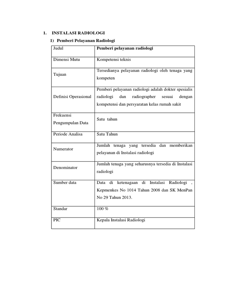 Indikator Mutu Radiologi | PDF