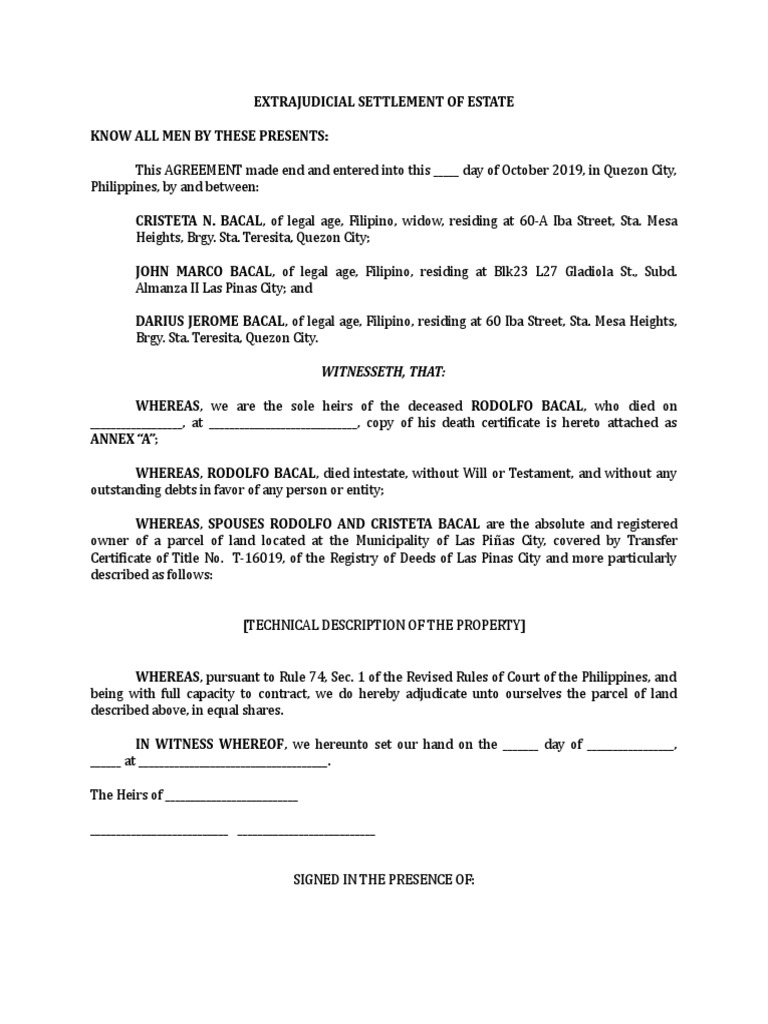 Extrajudicial Settlement | PDF | Natural Resources Law | Document