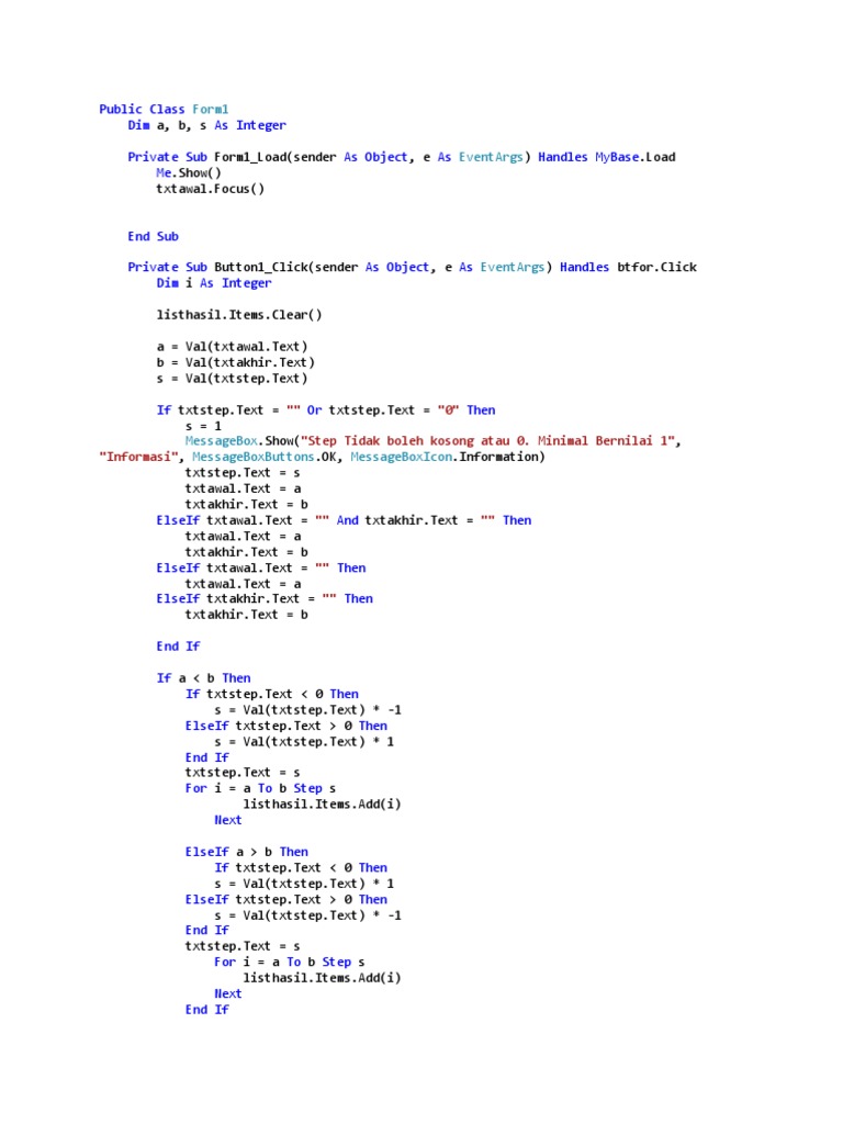 Visual Basic Step Looping Example | PDF | Computer Programming