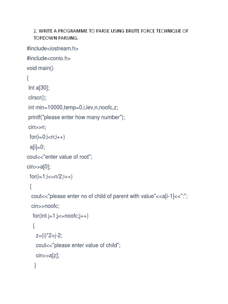 Write A Programme To Parse Using Brute Force Technique of Topdown ...