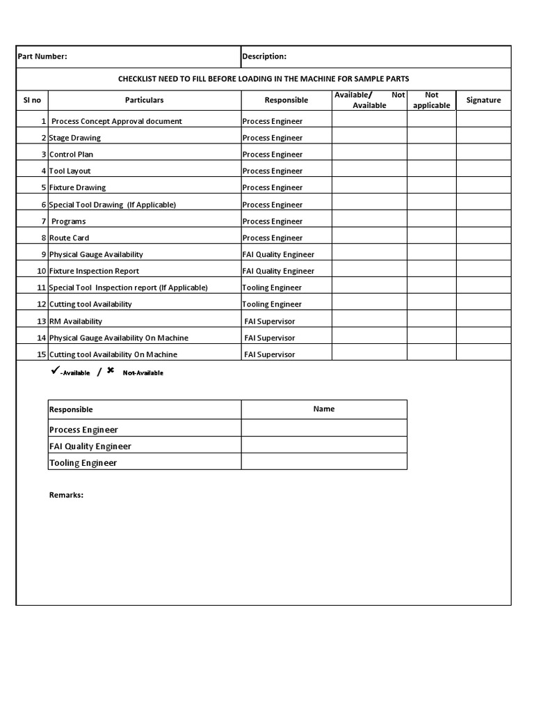 Sample Parts Loading Checklist | PDF | Technology & Engineering