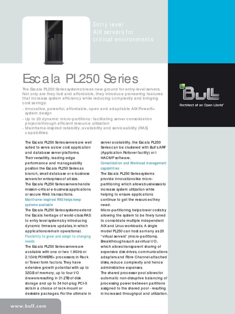 Escala PL250 Series Datasheet | PDF | Server (Computing) | Cpu Cache