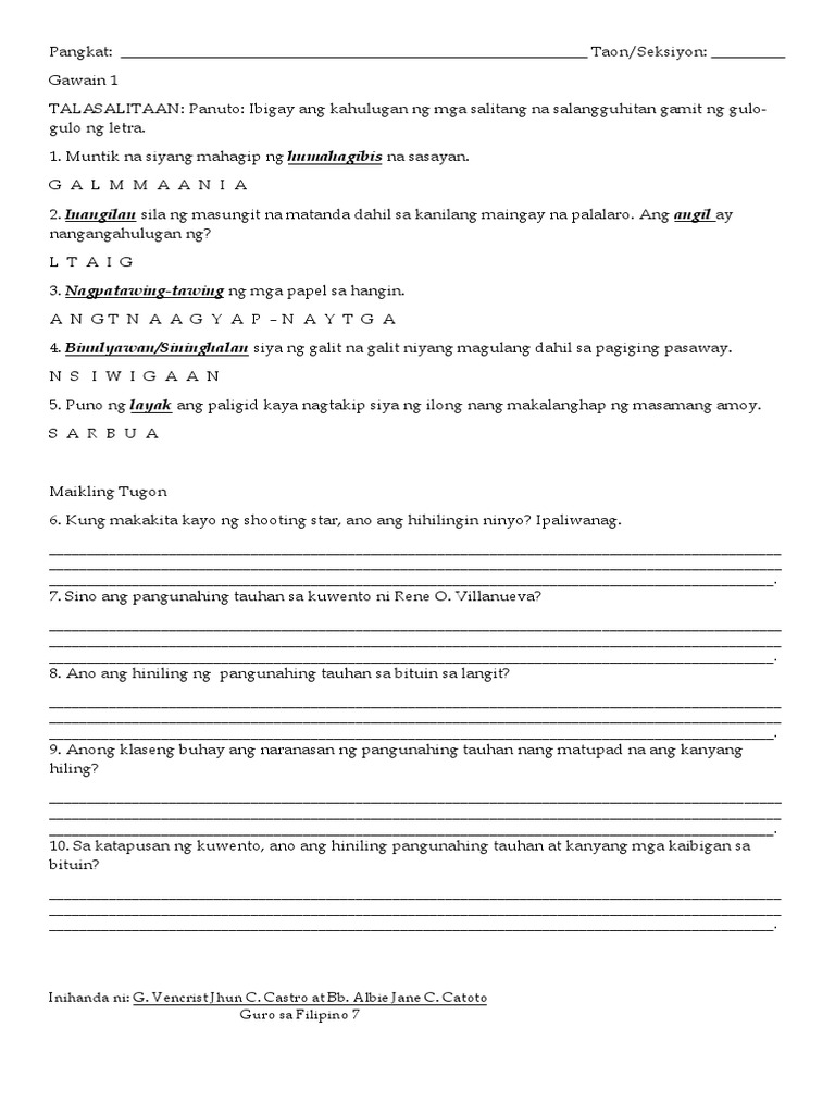Activity Sheet For Filipino7 | PDF