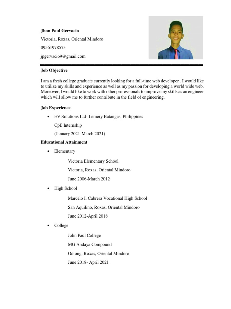 Fresh graduate web developer resume | PDF | Engineer | Learning