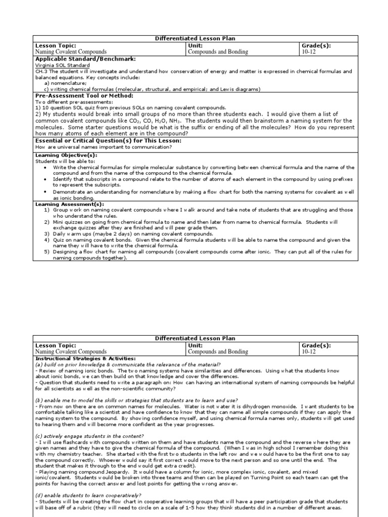 Naming Covalent Compounds for Grade 10 | PDF | Chemical Compounds ...