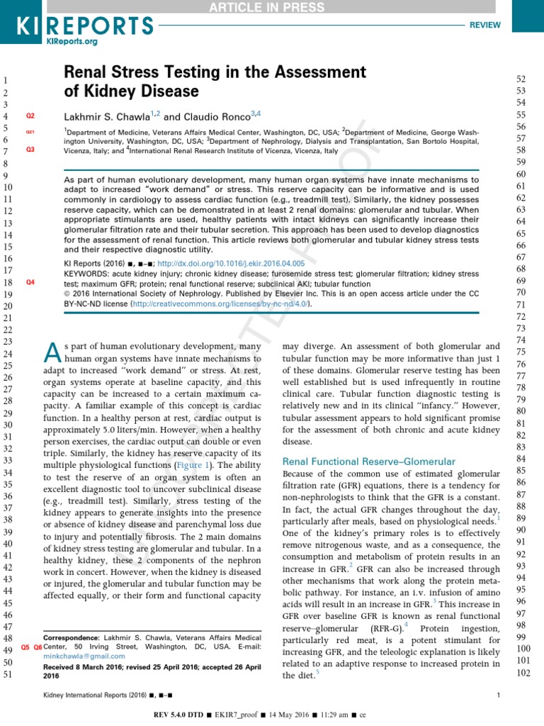 Renal Stress Testing in The Assessment of Kidney Disease: Renal ...