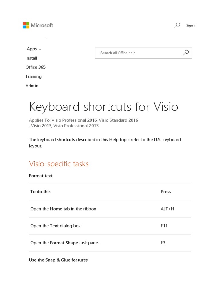 Keyboard Shortcuts For Visio Visio | PDF | System Software | Software