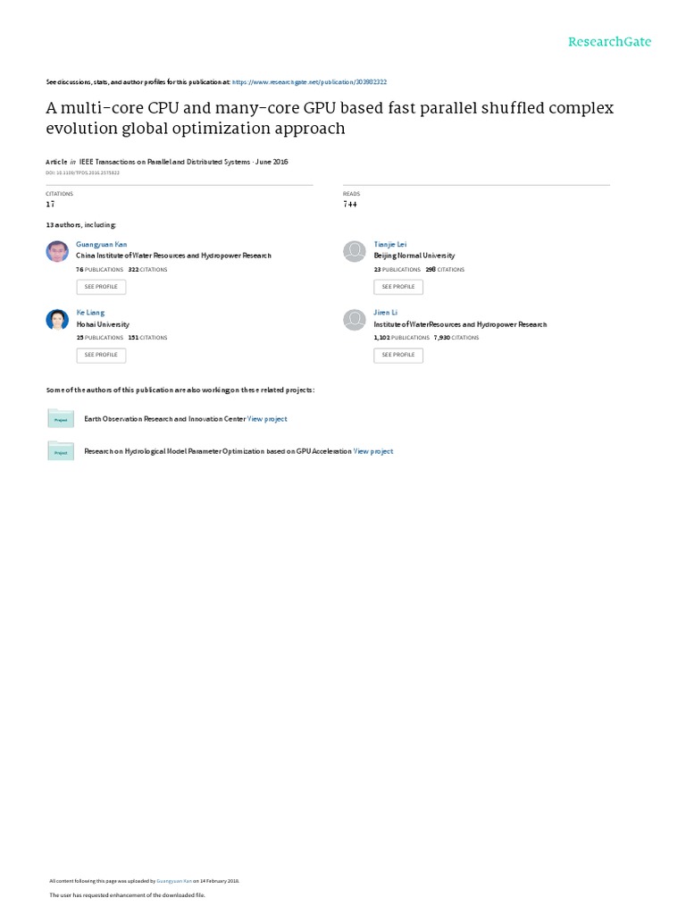 A Multi Core Cpu And Many Core Gpu Based Fast Parallel Shuf Ed Complex Evolution Global