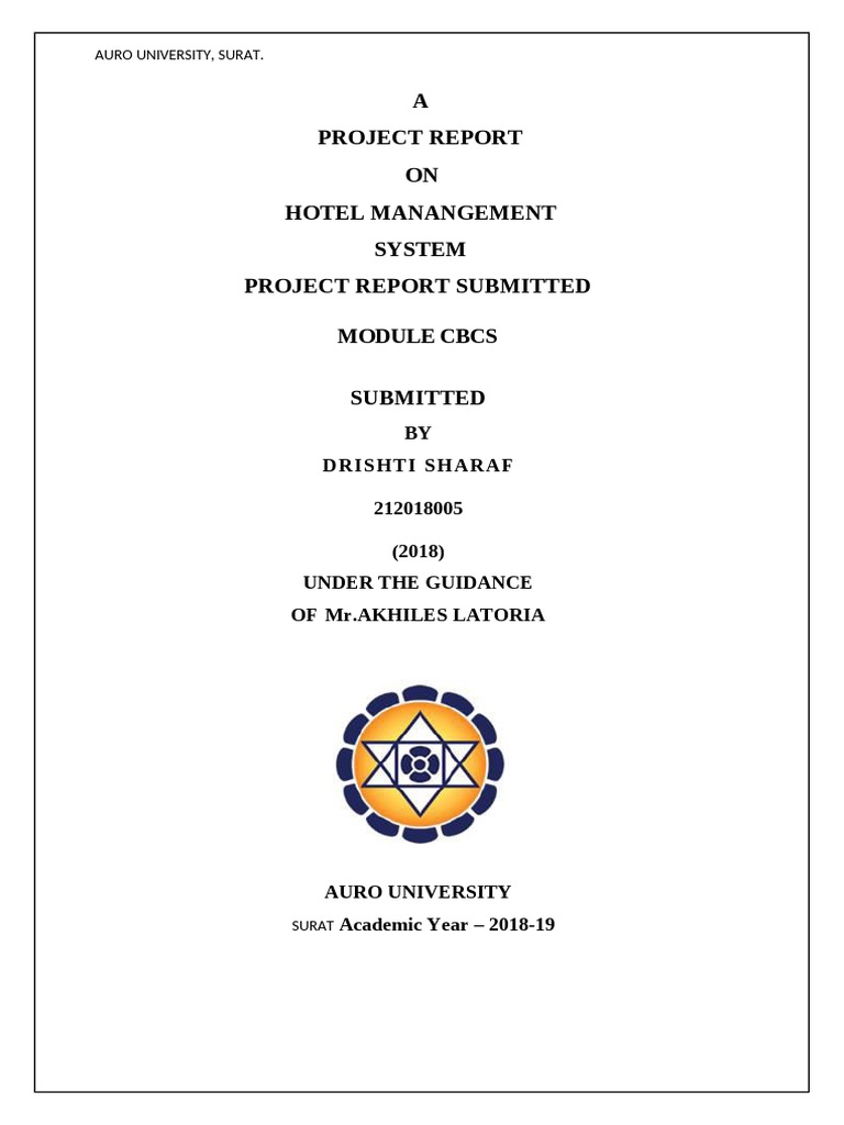 A Project Report ON Hotel Manangement System Project Report Submitted ...