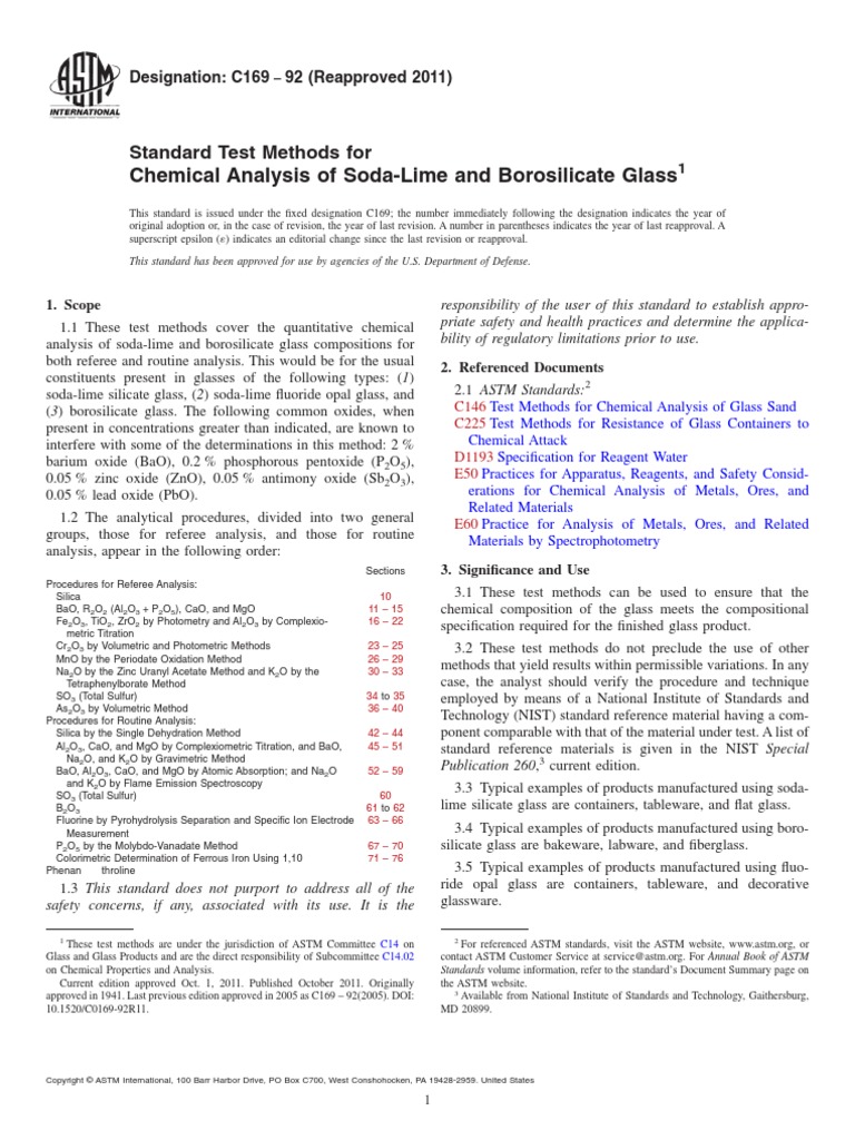 Chemical Analysis of Soda-Lime and Borosilicate Glass: Standard Test ...
