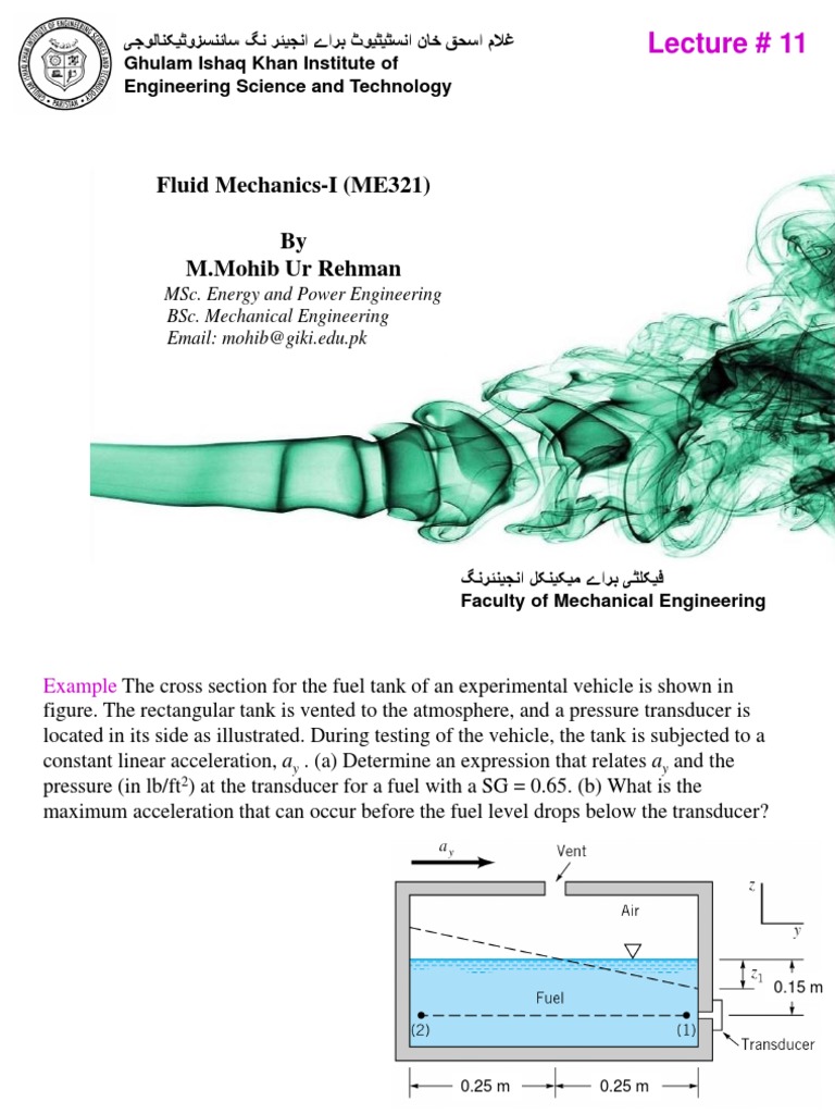 Lecture # 11: Fluid Mechanics-I (ME321) by M.Mohib Ur Rehman | PDF | Rotation Around A Fixed ...