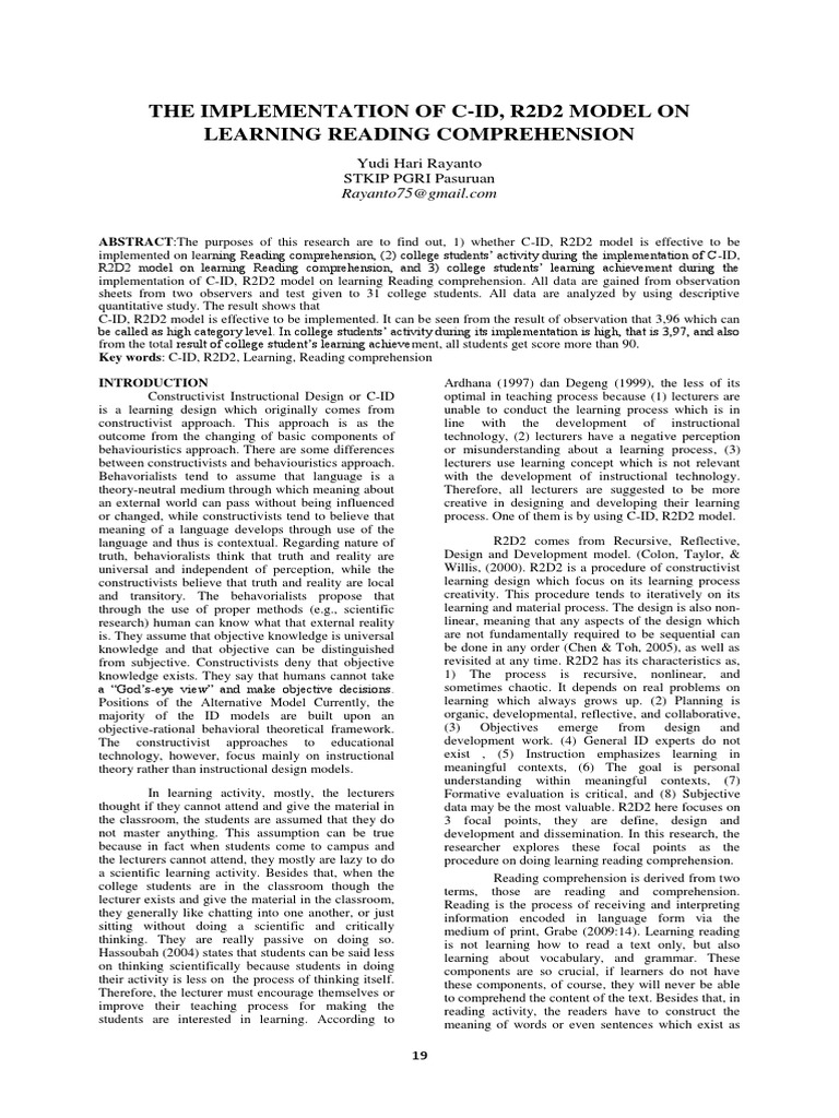 The Implementation of C-Id, R2D2 Model On Learning Reading Comprehension | Download Free PDF ...