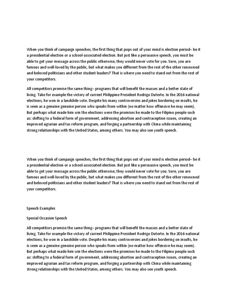 Advocacy Campaign Speeches | PDF | Rodrigo Duterte | Argument
