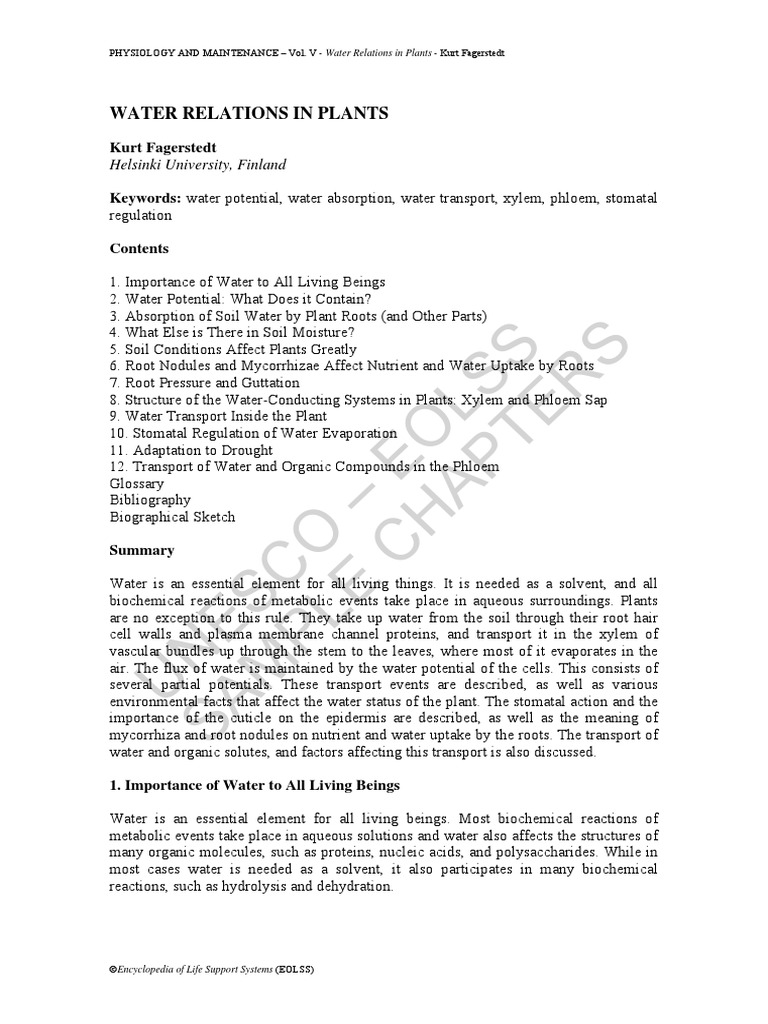 Unesco - Eolss Sample Chapters: Water Relations in Plants | PDF | Cell ...