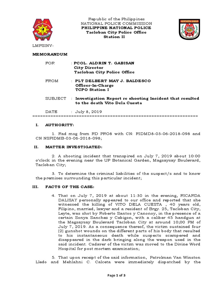 Philippine National Police Tacloban City Police Office Station II | PDF ...