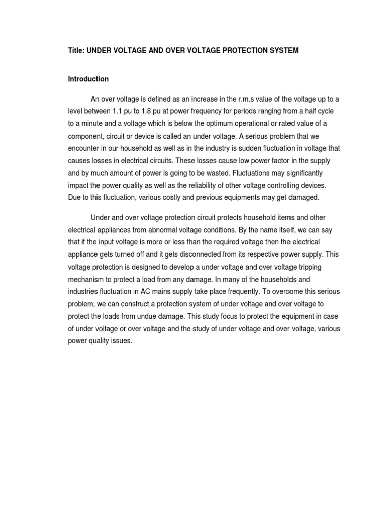 Title: Under Voltage and Over Voltage Protection System | PDF