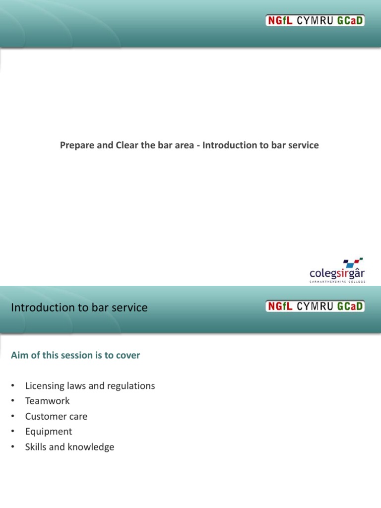 Prepare and Clear The Bar Area - Introduction To Bar Service | PDF ...