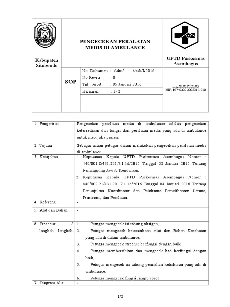 Sop Pengecekan Peralatan Medis Di Dalam Ambulance | PDF