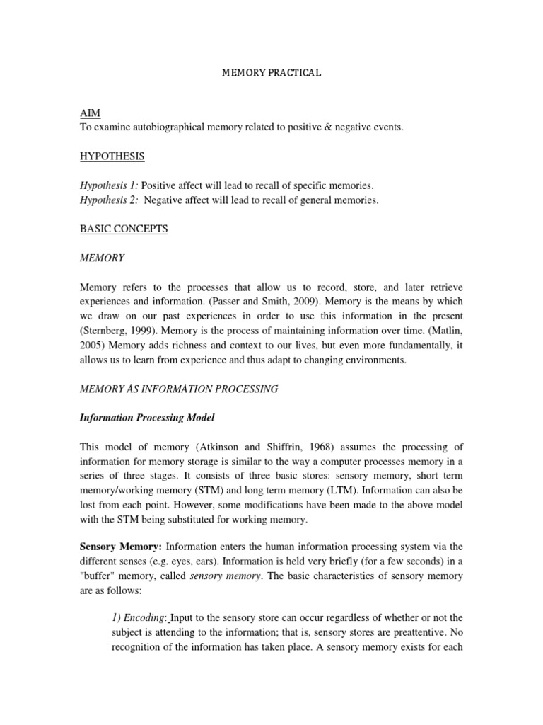 Information Processing Model: Sensory Memory: Information Enters The Human Information ...