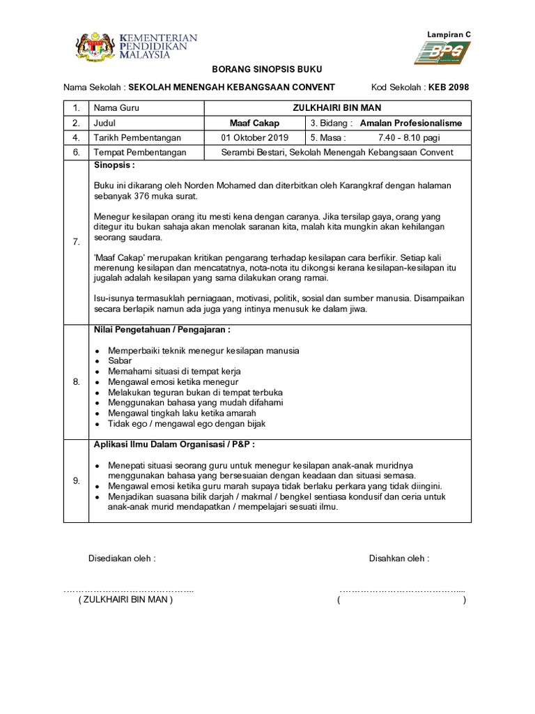 Contoh Sinopsis Buku LDP Tahun 2019 | PDF