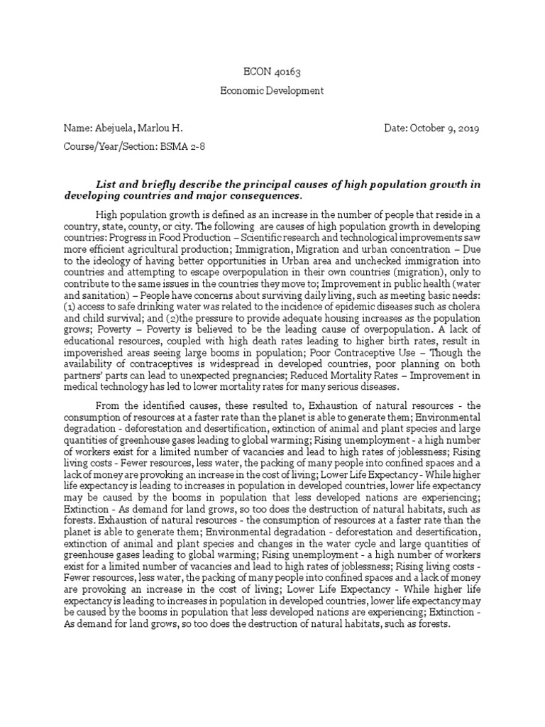 List and Briefly Describe The Principal Causes of High Population Growth in Developing Countries ...