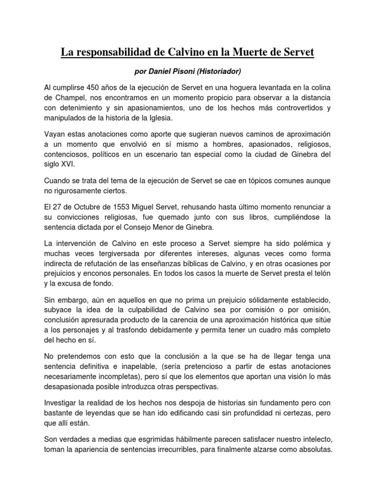 Calvino y la Muerte de Servet | PDF | John Calvin | Pena capital