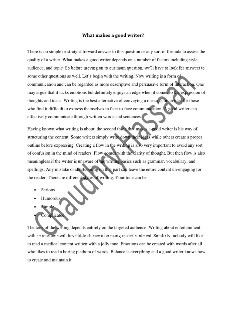 Qualities of a Good Writer Explained | PDF | Writers | Question