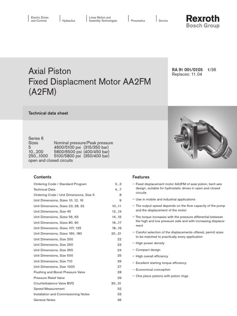Axial Piston Fixed Displacment Motor AA2FM (A2FM) | PDF | Electric ...