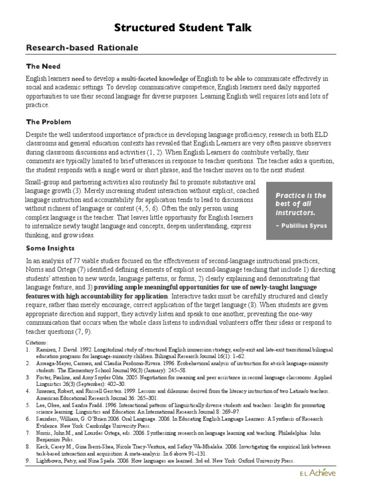 Structured Student Talk: Research-Based Rationale | PDF | Second ...