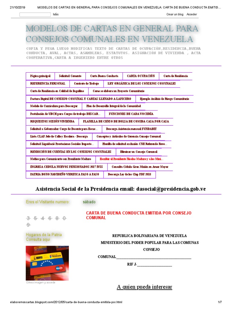 Modelos de Cartas en General para Consejos Comunales en Venezuela - Carta de Buena Conducta ...
