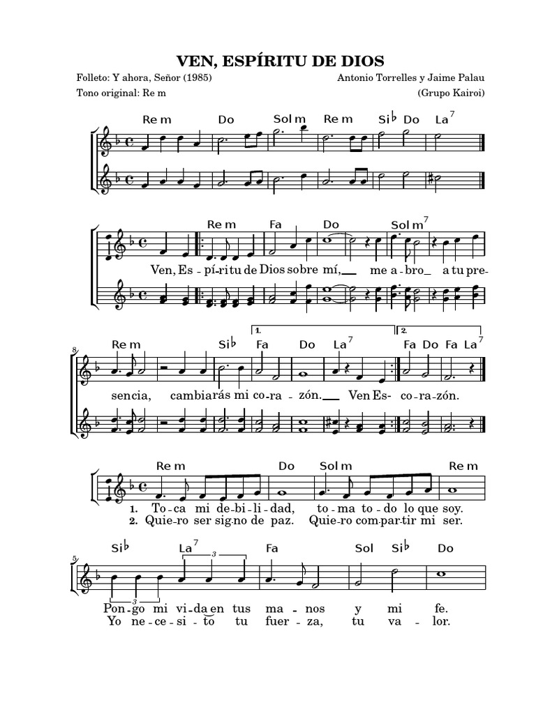 Ven, Espíritu de Dios - Letra y Partitura | PDF