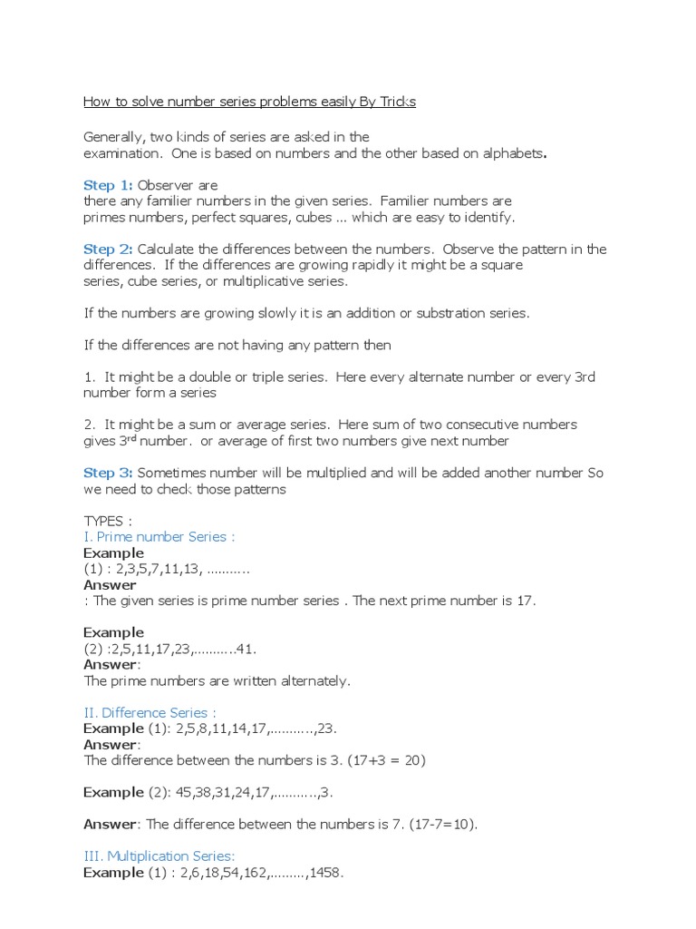 How To Solve Number Series Problems Easily by Tricks | Download Free ...