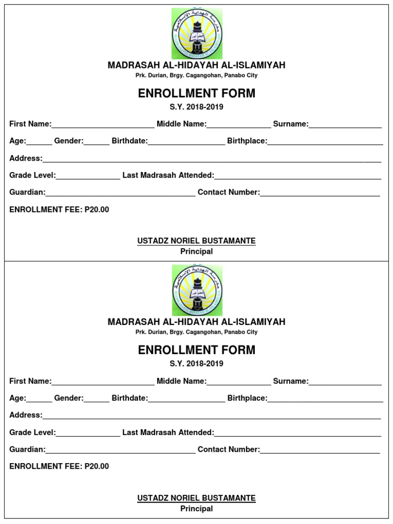 Enrollment Form: Madrasah Al-Hidayah Al-Islamiyah | PDF