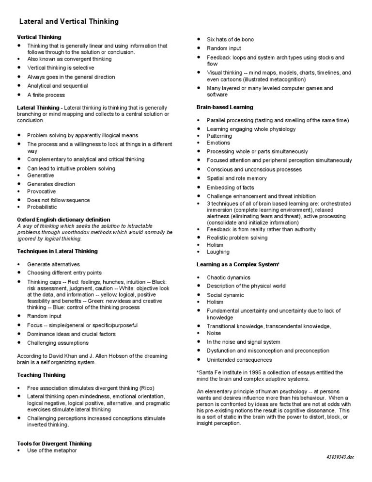 Lateral and Vertical Thinking | PDF | Thought | System