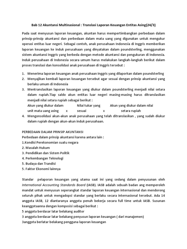 Bab 12 Akuntansi Multinasional Translasi Lap Keu Entitas Asing | PDF