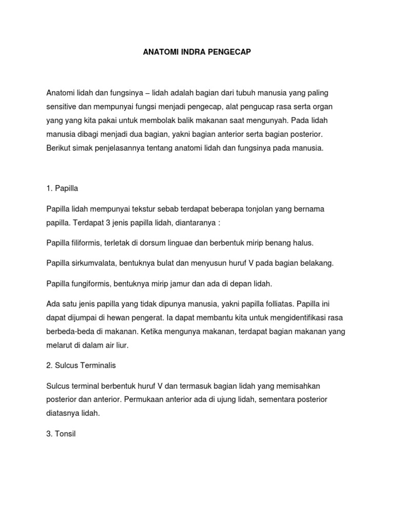 Anatomi dan Fungsi Indra Pengecap Lidah | PDF