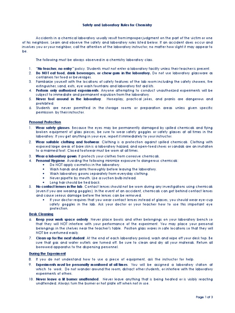 Chemistry Lab Safety Guidelines | PDF | Laboratories | Nature