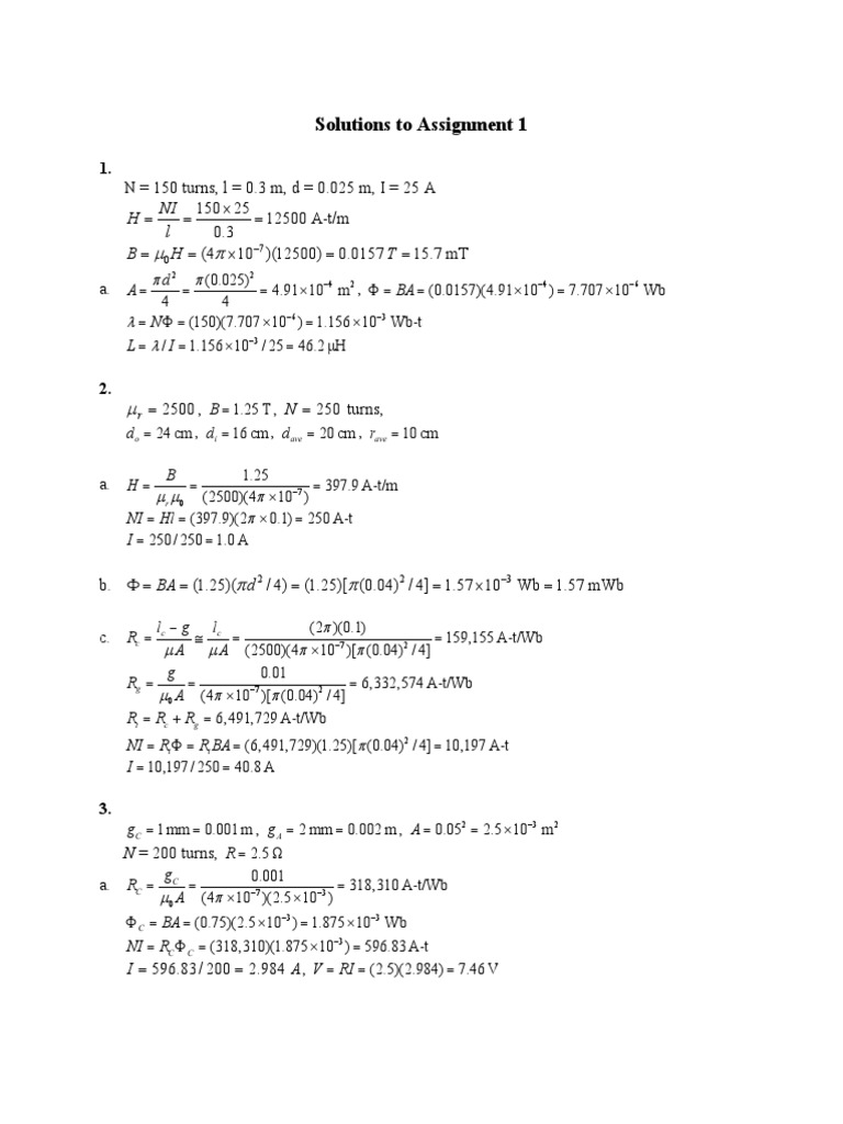 Assignment 1 Solutions: Magnetic Calculations | PDF | Magnetic Devices | Electrodynamics