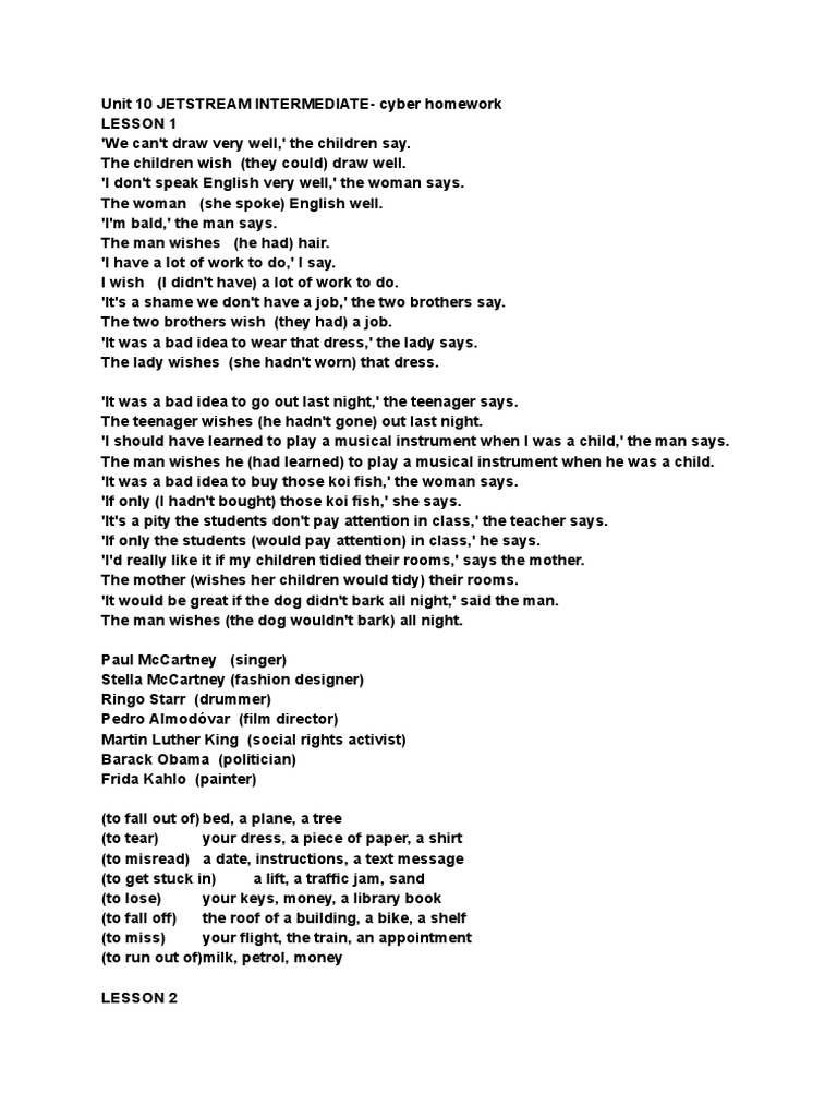 Unit 10 Jetstream Intermediate Homework | PDF | Language Arts & Discipline