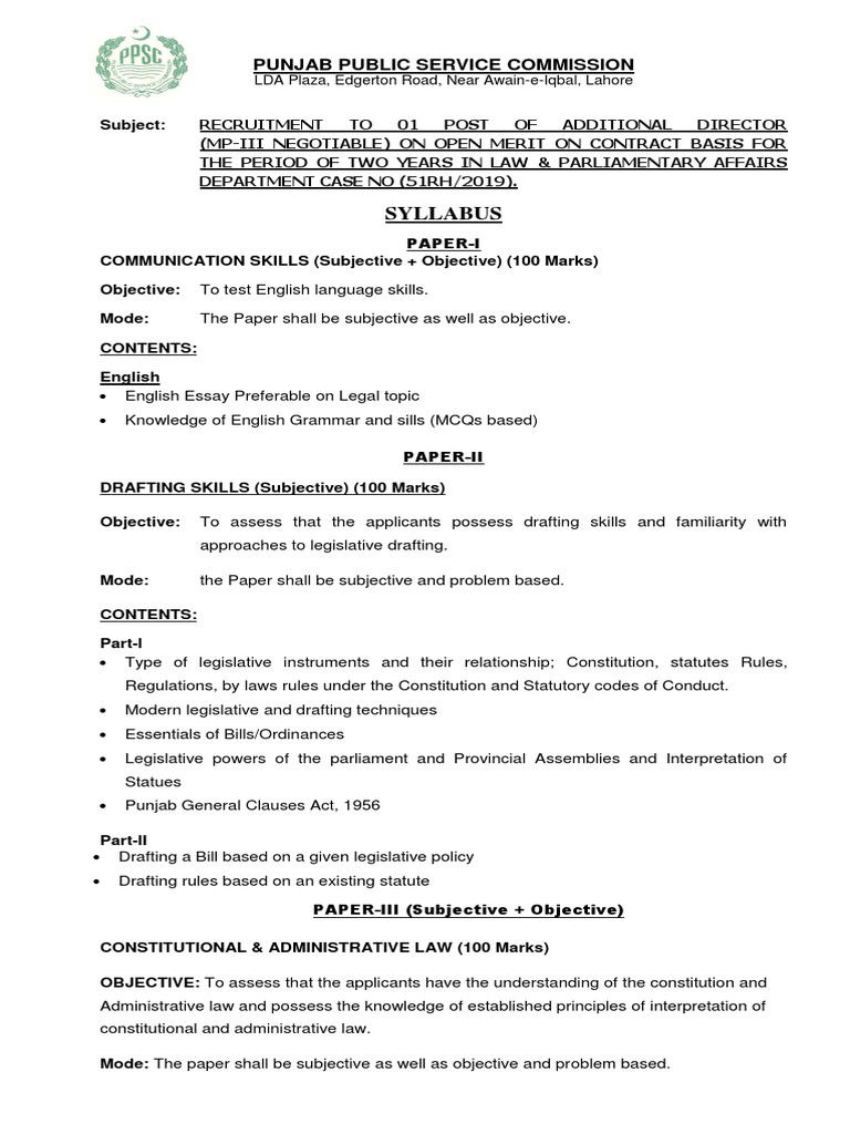 Syllabus For PPSC POSTS | PDF | Administrative Law | Constitution