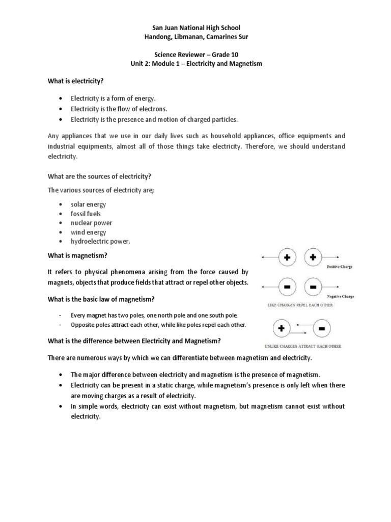 Grade 10 Science: Electricity & Magnetism | PDF | Electric Field ...