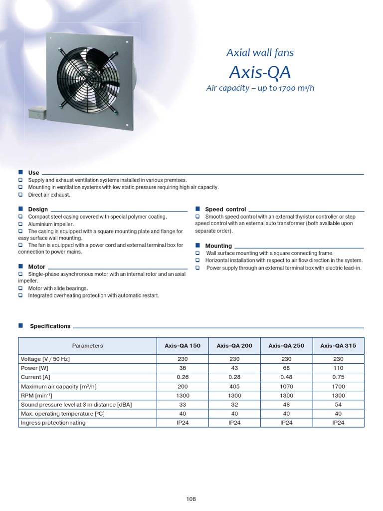 Axis-QA: Axial Wall Fans | PDF | Mains Electricity | Components