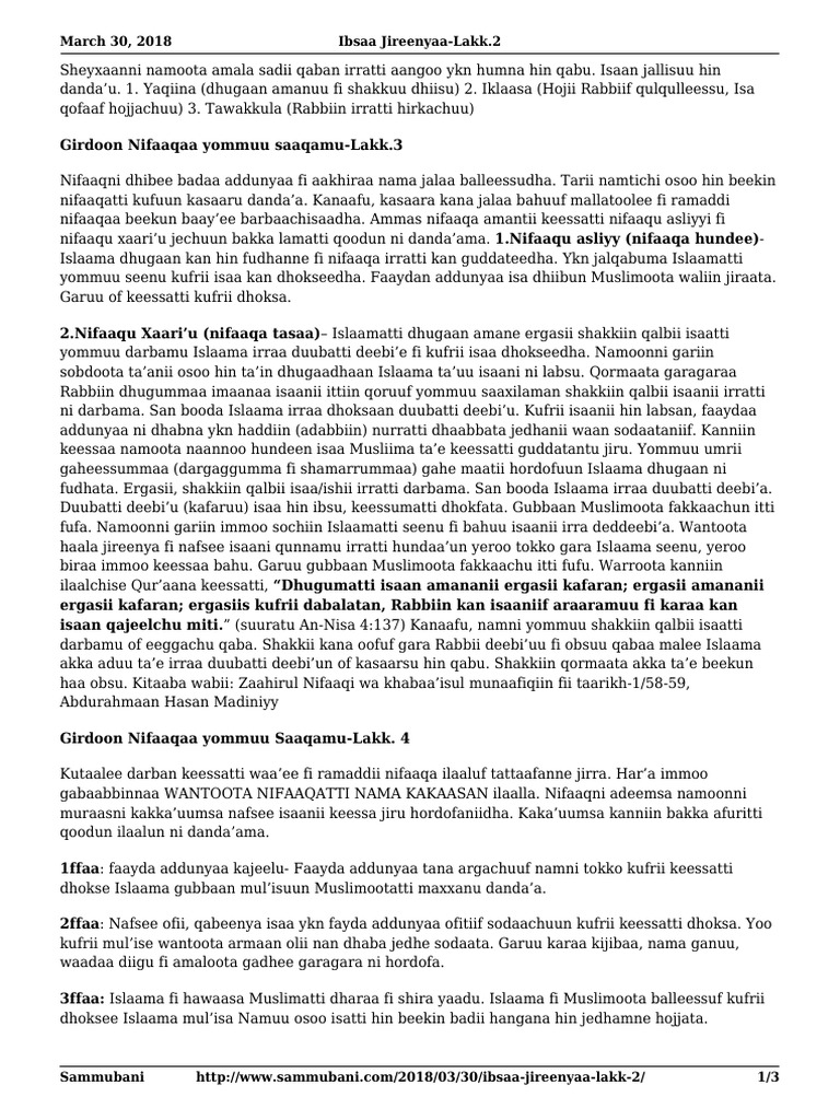 Ibsaa Jireenyaa Lakk 2 | PDF