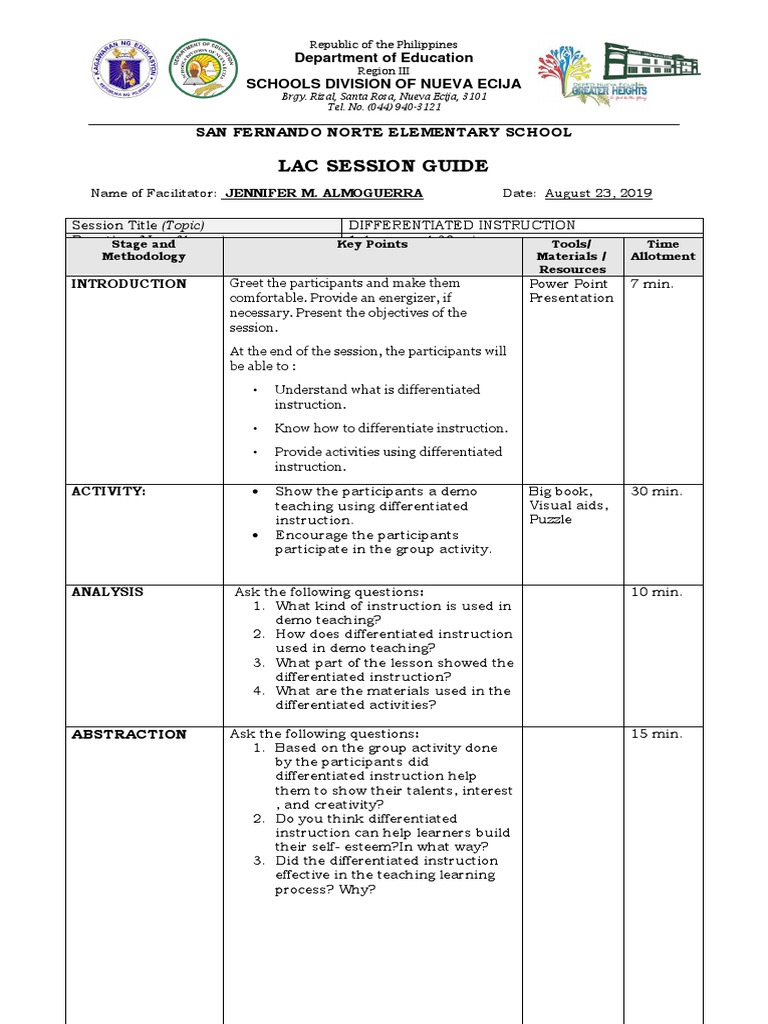 Lac Session Guide: Department of Education Schools Division of Nueva ...