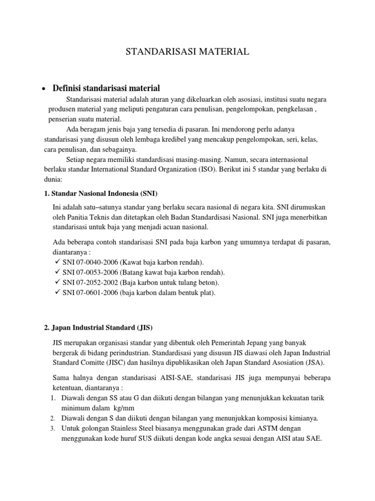 Standarisasi Material | PDF
