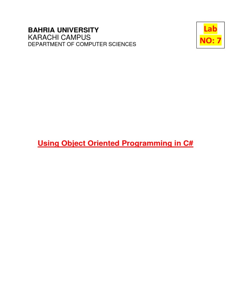 Lab NO: 7: Karachi Campus | PDF | C Sharp (Programming Language ...