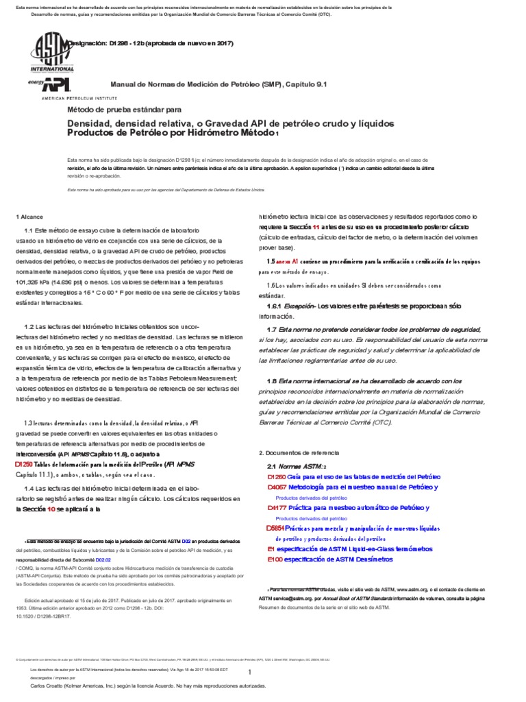 Astm D1298.en - Es | PDF | Temperatura | Densidad
