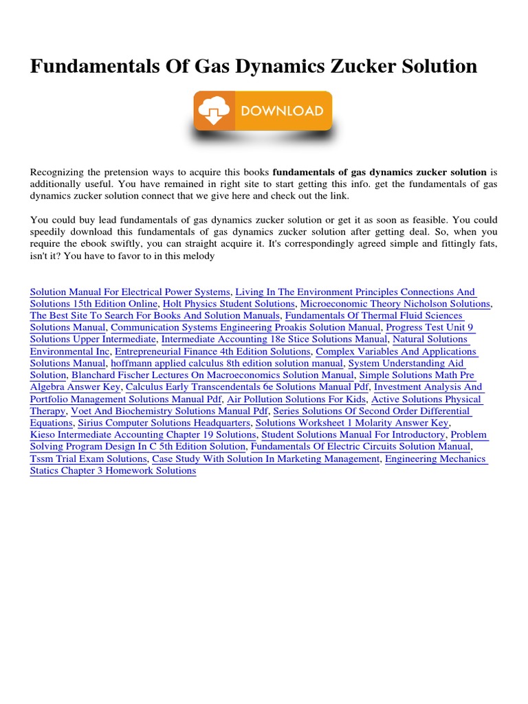 Gas Dynamics Zucker Solution PDF | PDF | Career & Growth