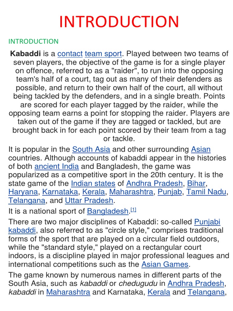 Kabaddi | PDF | Sports | Team Sports