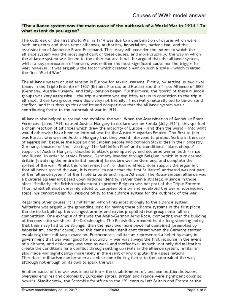 Causes of Wwi Model Answer PDF | PDF | Allies Of World War I | Nationalism